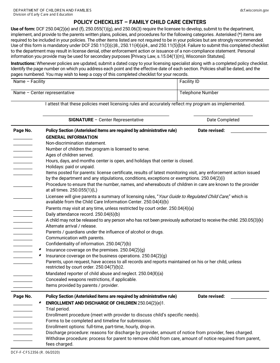 Form DCF-F-CFS2356 - Fill Out, Sign Online and Download Fillable PDF ...