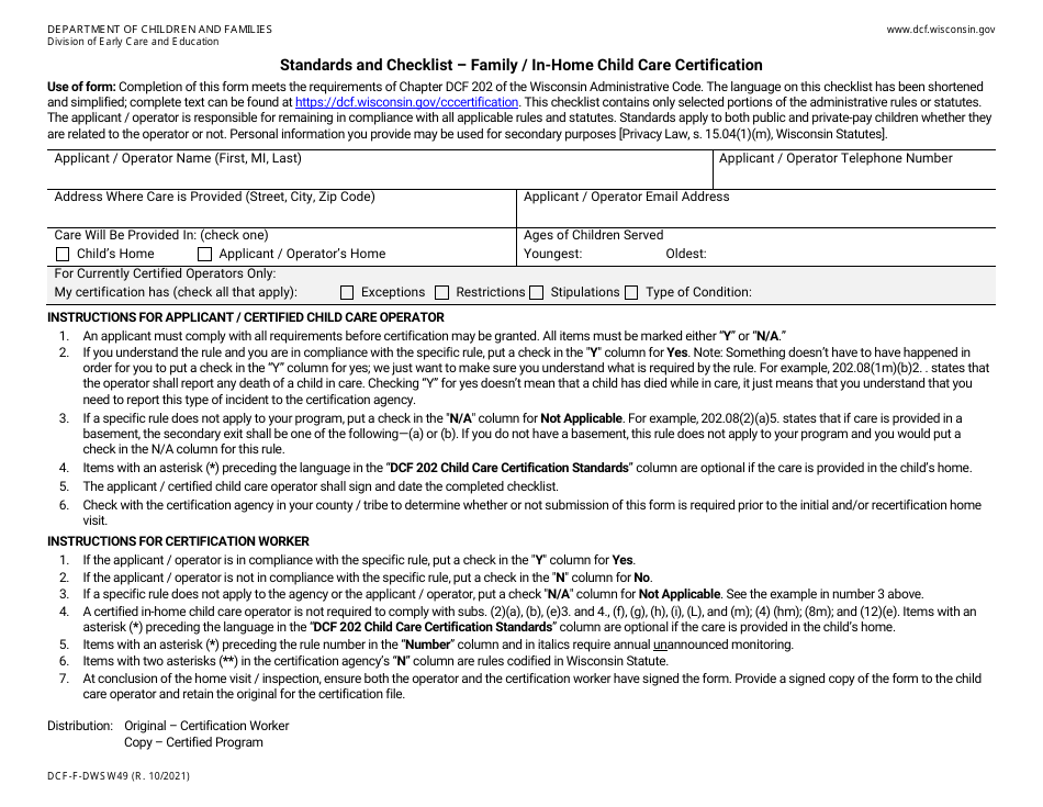 Form DCF-F-DWSW49 - Fill Out, Sign Online and Download Printable PDF ...
