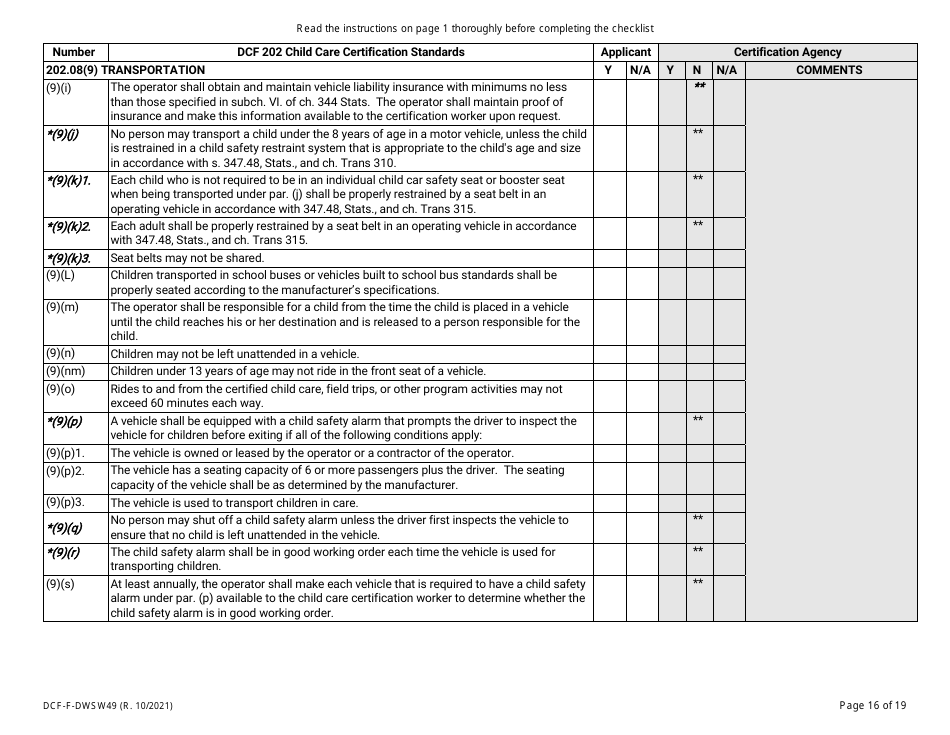 Form DCF-F-DWSW49 Download Printable PDF or Fill Online Standards and ...