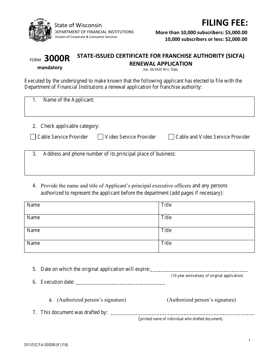 Form DFI/SICFA/3000R - Fill Out, Sign Online and Download Fillable PDF ...