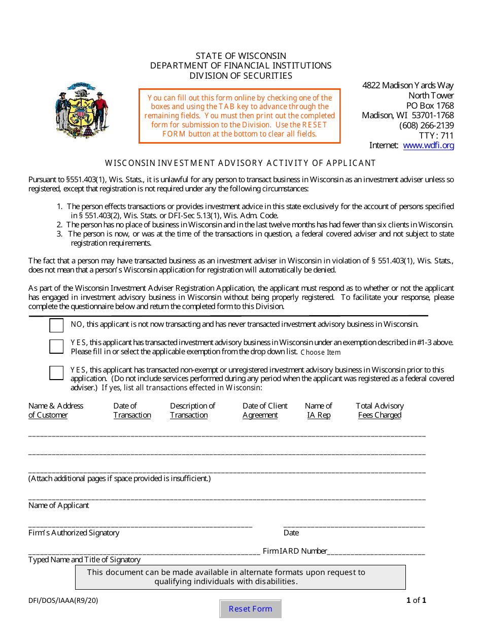 Form DFI/DOS/IAAA - Fill Out, Sign Online and Download Fillable PDF ...