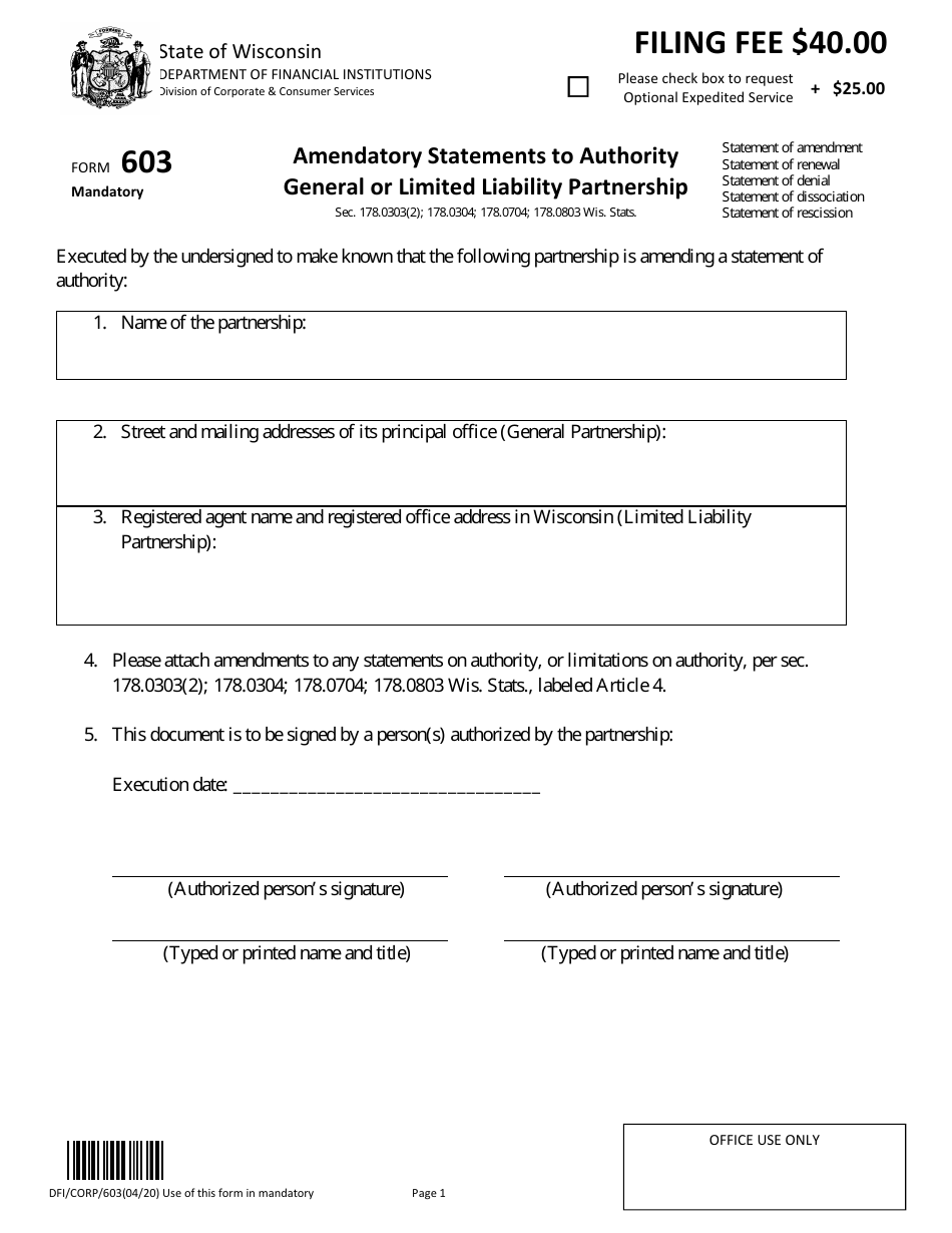 Form DFI/CORP/603 - Fill Out, Sign Online and Download Fillable PDF ...