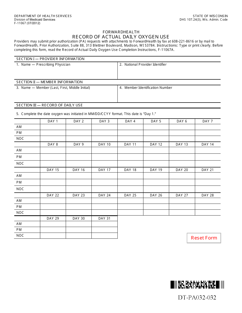 Form F-11067 - Fill Out, Sign Online and Download Fillable PDF ...