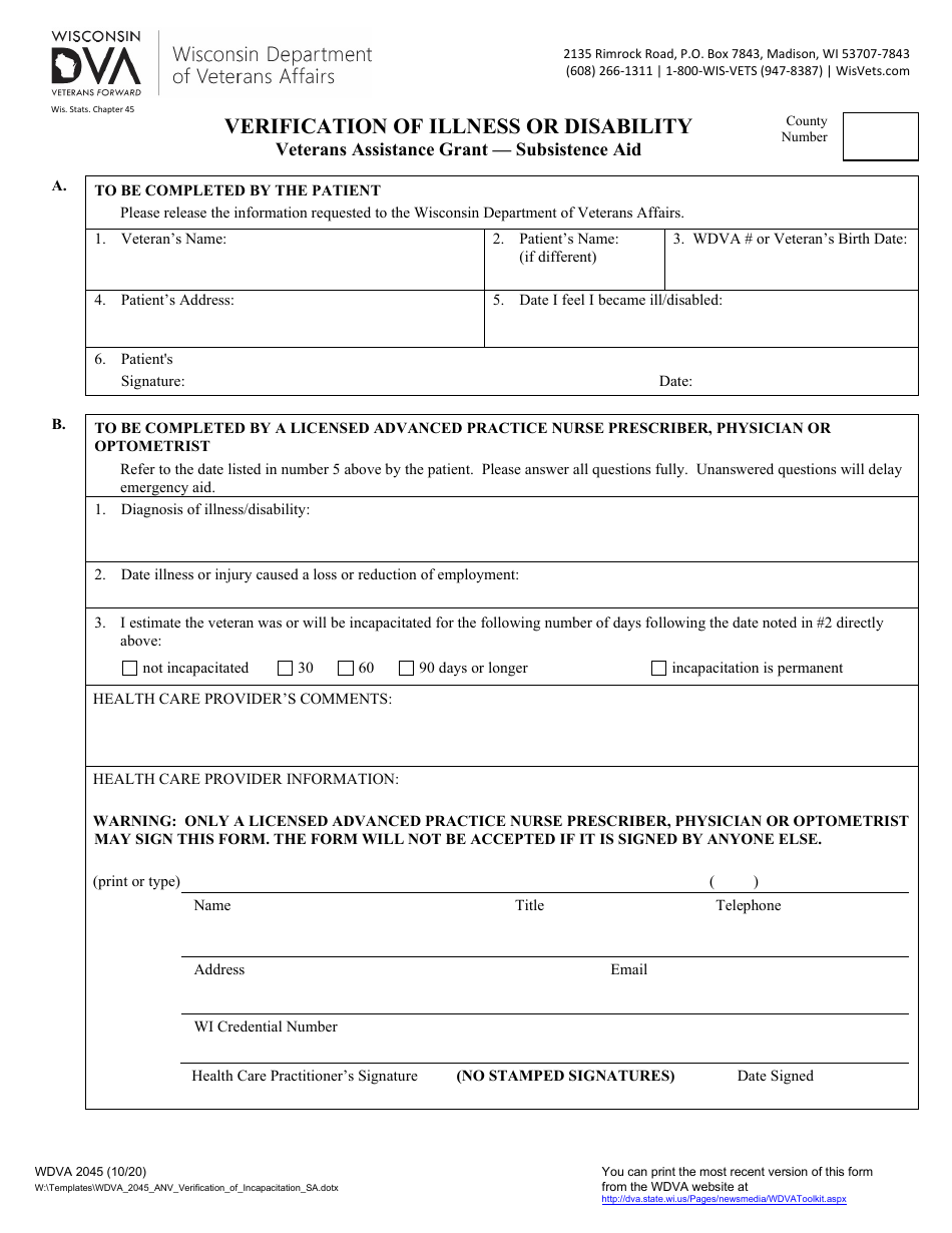 Form WDVA2045 - Fill Out, Sign Online and Download Fillable PDF ...