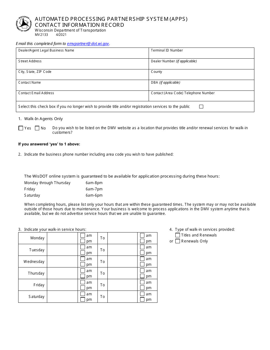 Form MV2133 - Fill Out, Sign Online and Download Fillable PDF, Wisconsin | Templateroller