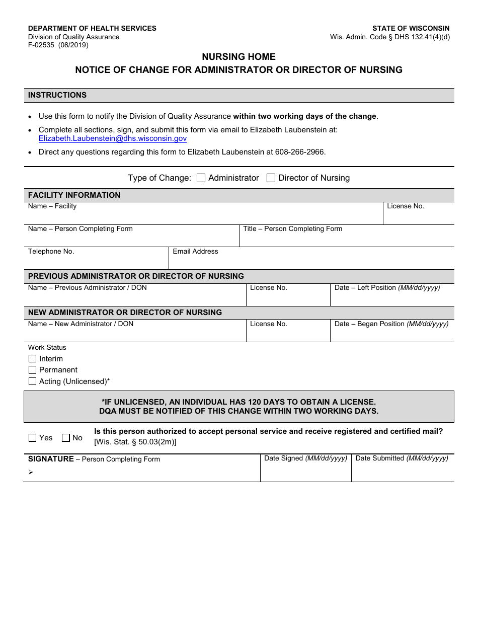 Form F-02535 - Fill Out, Sign Online and Download Printable PDF ...