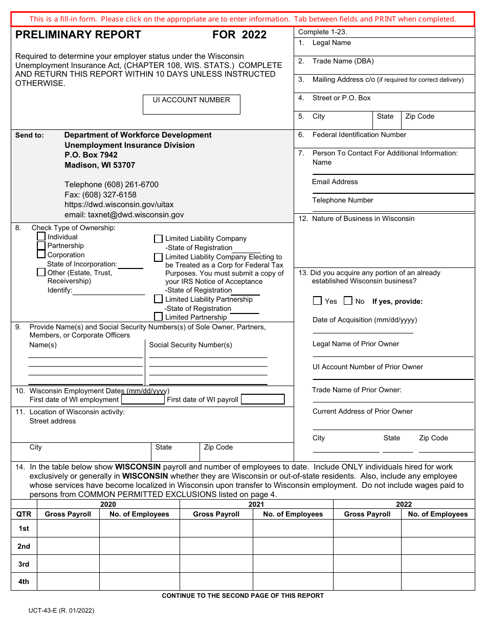 Form UCT-43-E - 2022 - Fill Out, Sign Online and Download Fillable PDF ...
