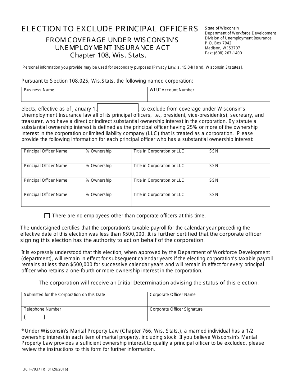 Form UCT-7937 - Fill Out, Sign Online and Download Printable PDF ...