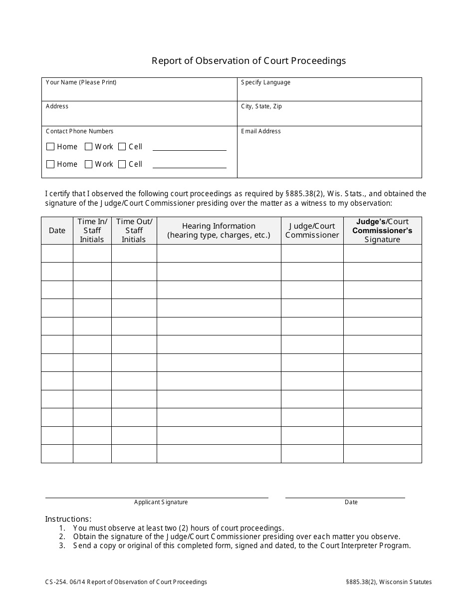Form CS-254 - Fill Out, Sign Online and Download Printable PDF ...