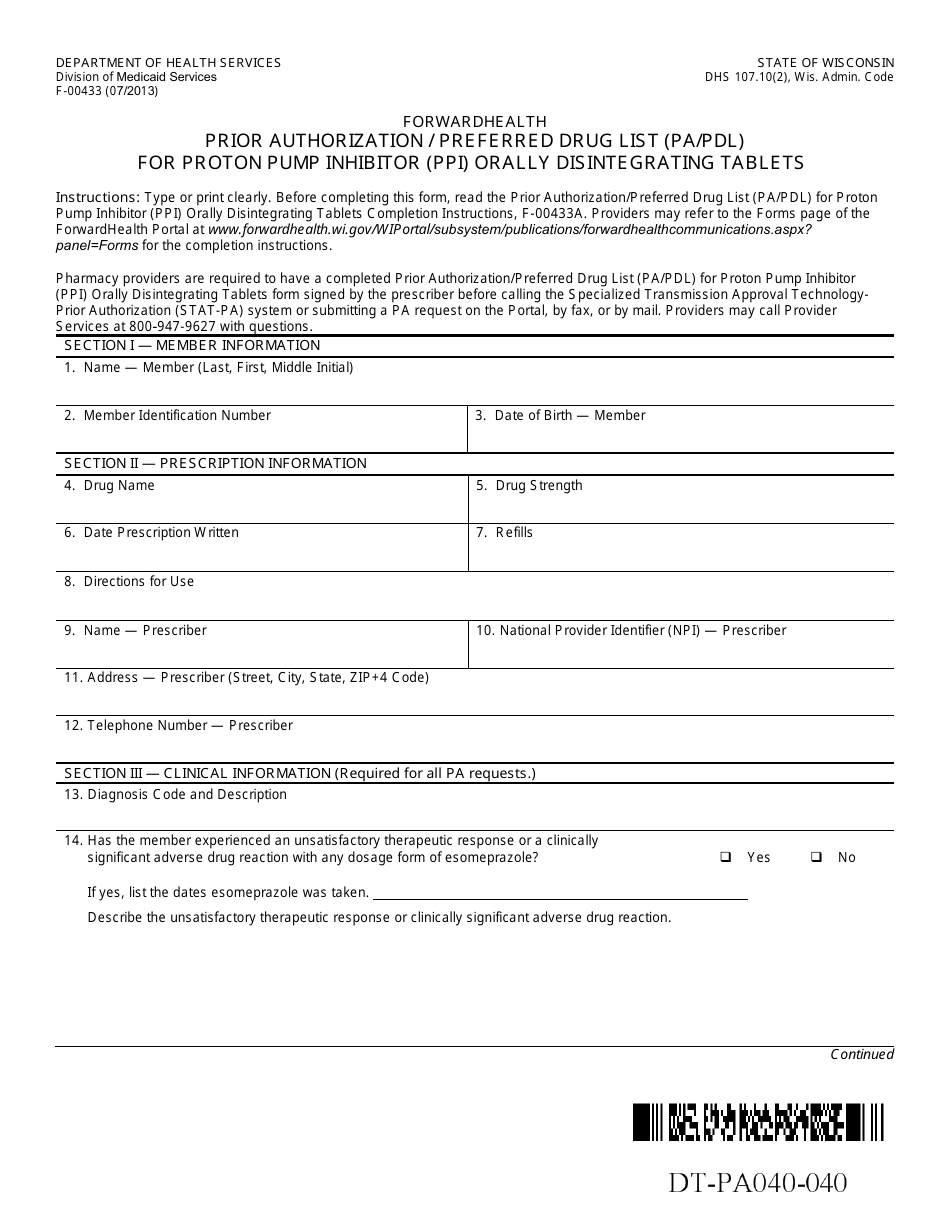 Form F-00433 - Fill Out, Sign Online and Download Fillable PDF ...