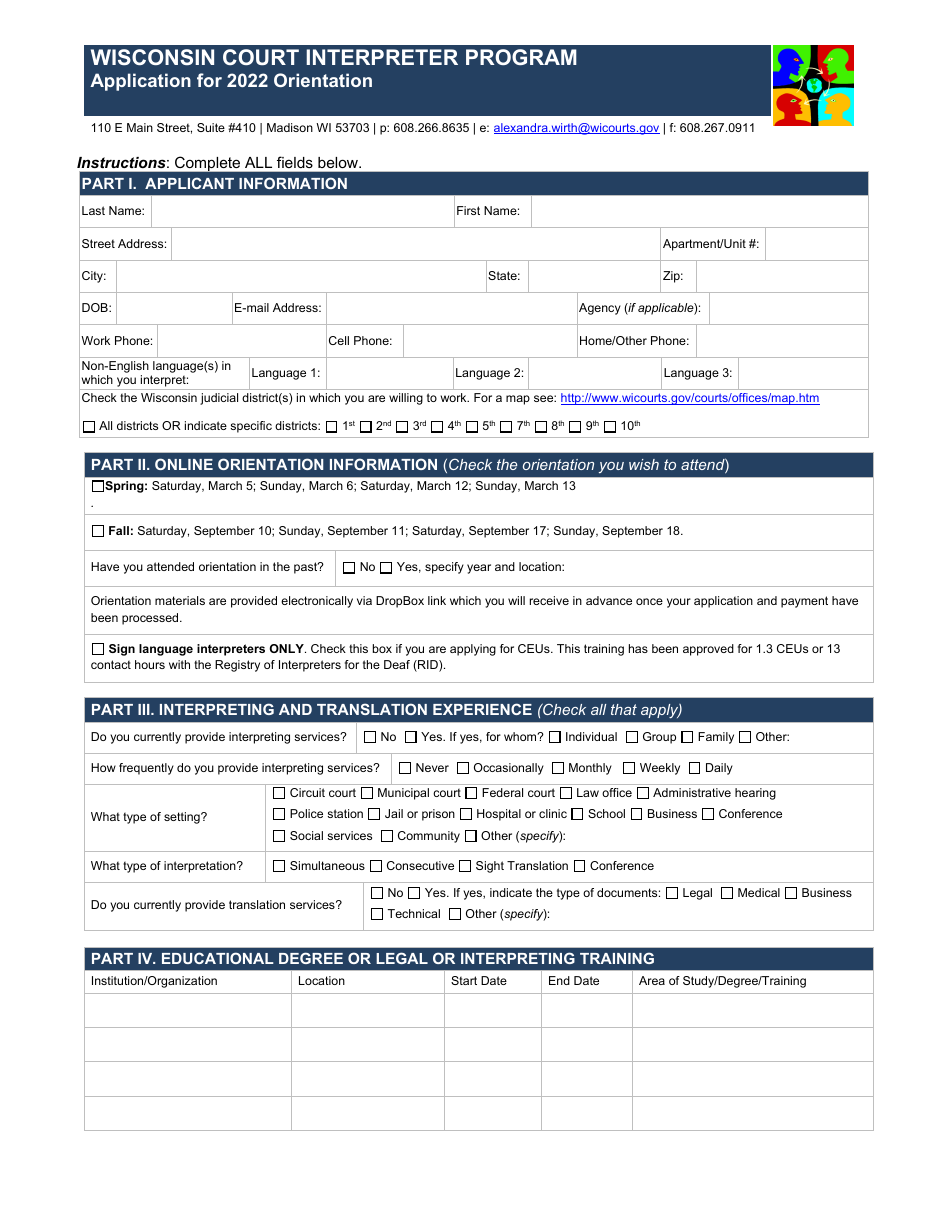 2022 Wisconsin Application for Orientation - Wisconsin Court ...