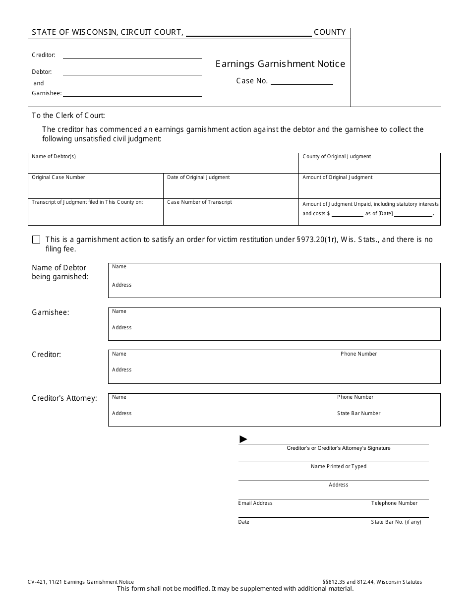 Form CV-421 - Fill Out, Sign Online and Download Printable PDF ...