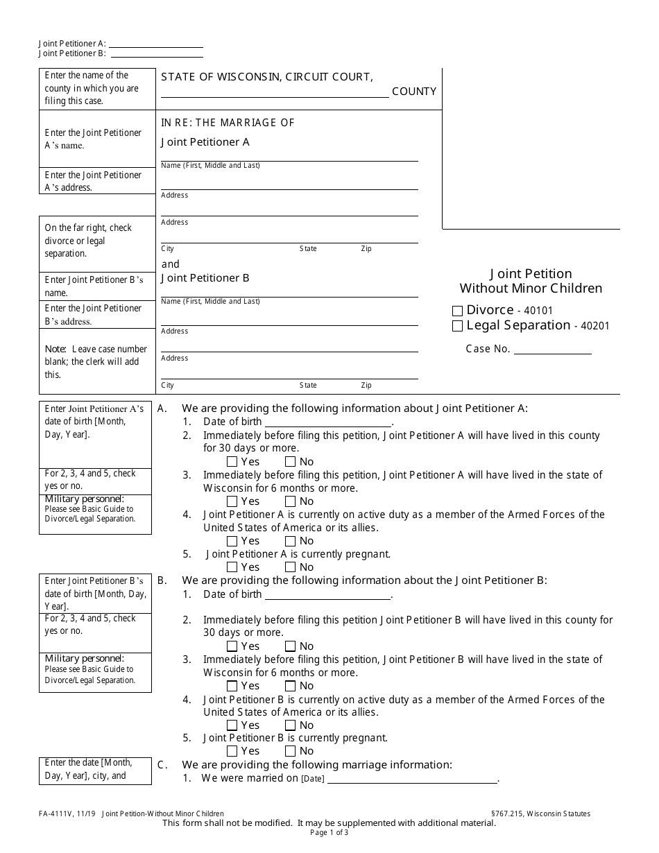 Form FA-4111V - Fill Out, Sign Online and Download Printable PDF ...