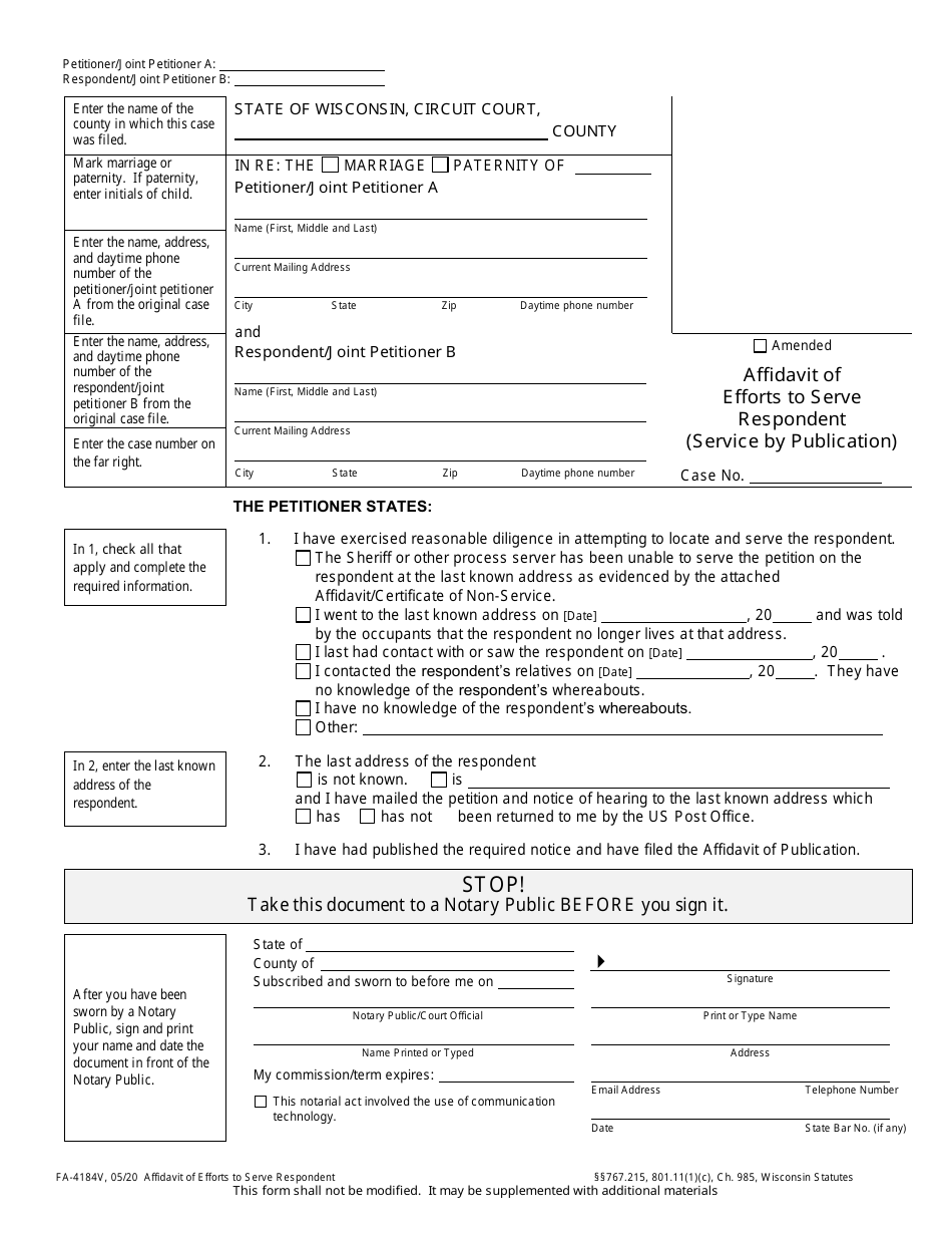 Form FA-4184V - Fill Out, Sign Online and Download Printable PDF ...