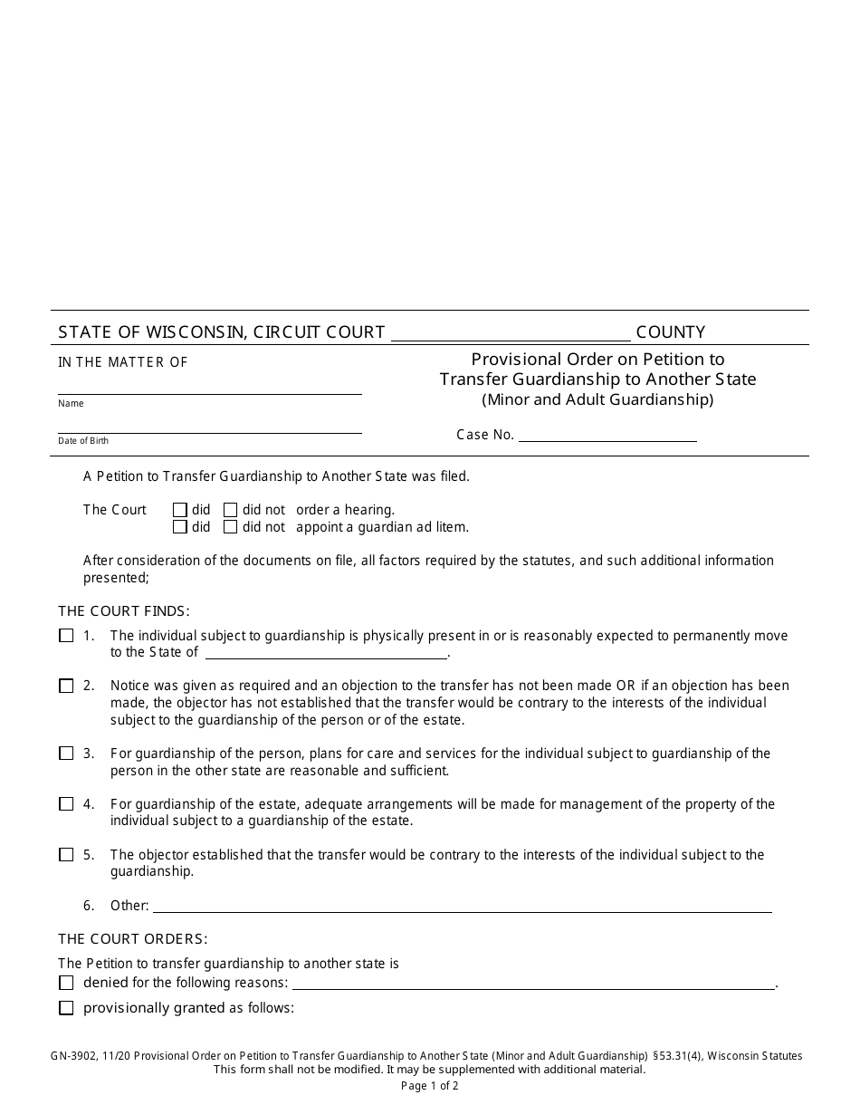 Form GN-3902 - Fill Out, Sign Online and Download Printable PDF ...