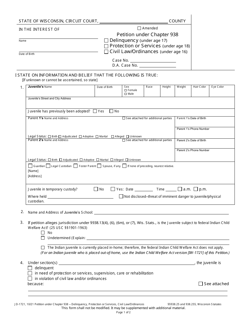 Form JD-1721 - Fill Out, Sign Online and Download Printable PDF ...