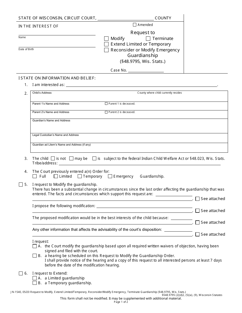 Form JN-1540 - Fill Out, Sign Online and Download Printable PDF ...