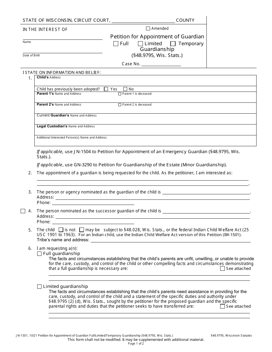 Form JN-1501 - Fill Out, Sign Online and Download Printable PDF ...