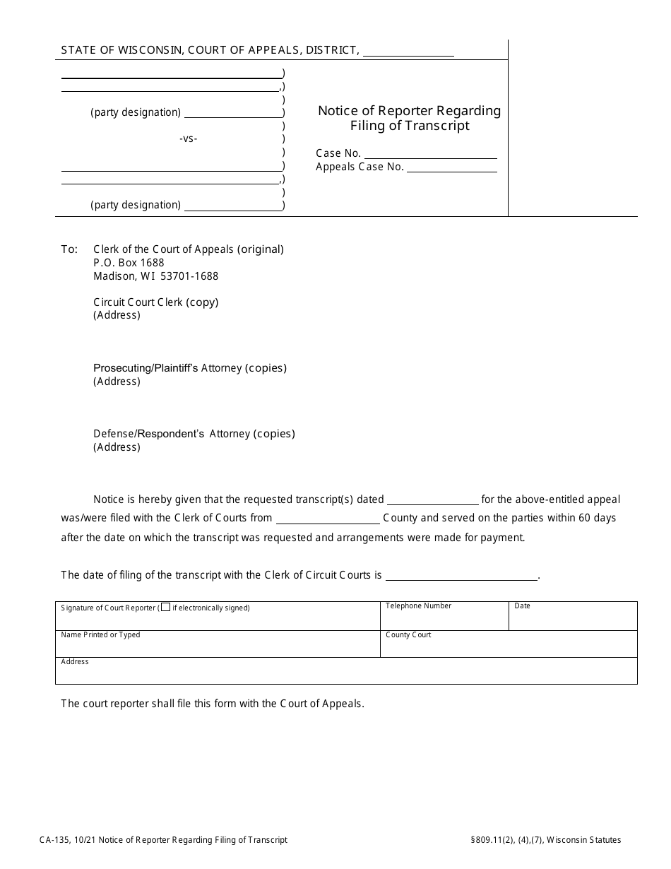 Form CA-135 - Fill Out, Sign Online and Download Printable PDF ...