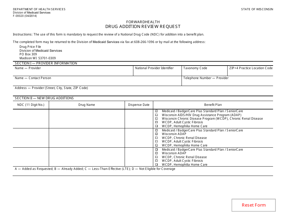 Form F-00020 - Fill Out, Sign Online and Download Fillable PDF ...