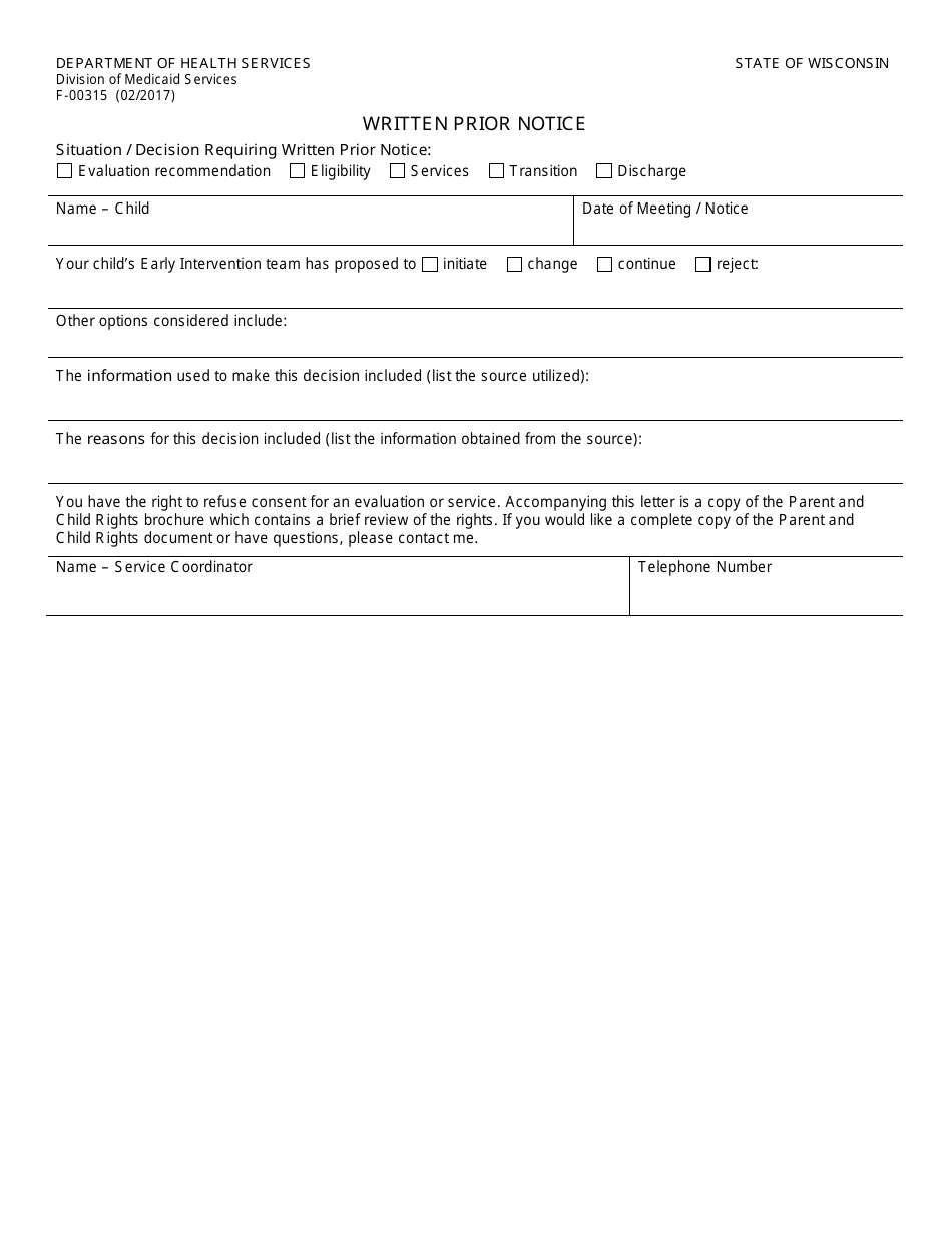 Form F-00315 - Fill Out, Sign Online and Download Printable PDF ...
