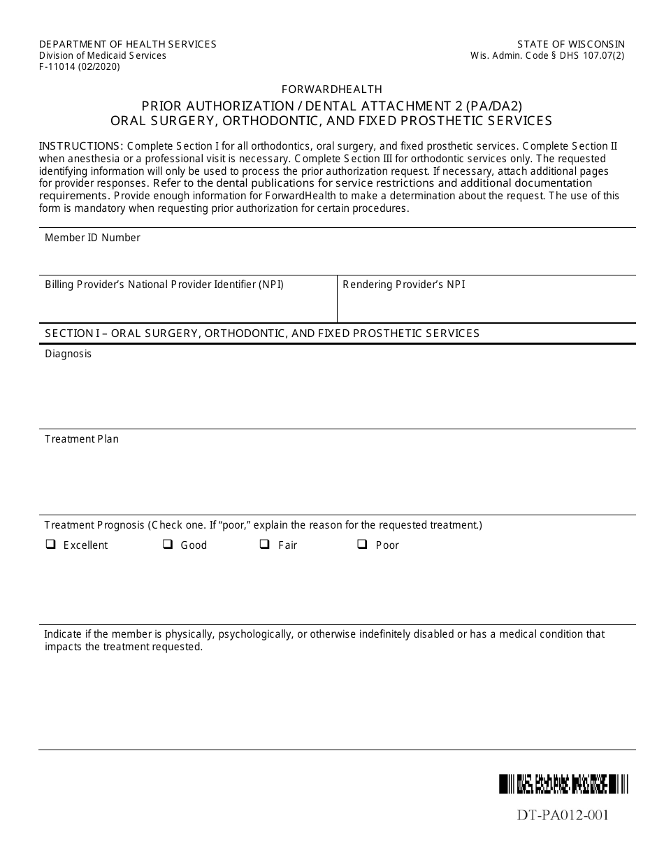 Form F-11014 Attachment PA/DA2 - Fill Out, Sign Online and Download ...