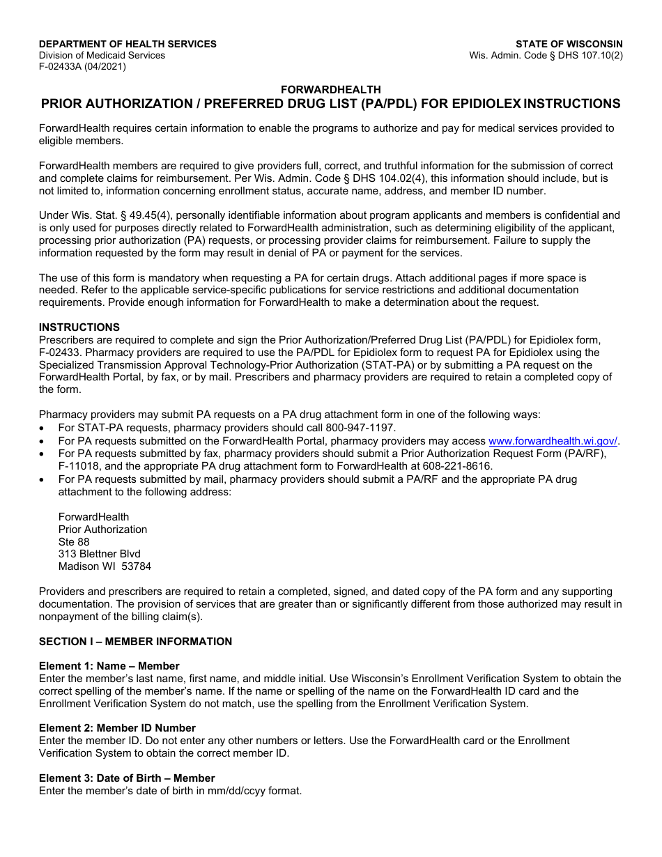 Download Instructions for Form F-02433 Prior Authorization/Preferred ...