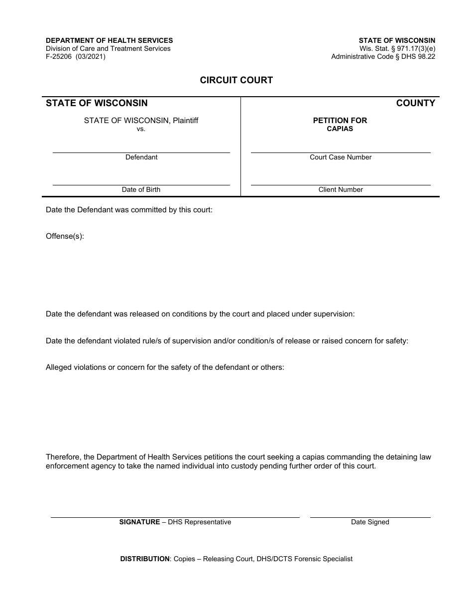 Form F-25206 - Fill Out, Sign Online and Download Printable PDF, Wisconsin | Templateroller