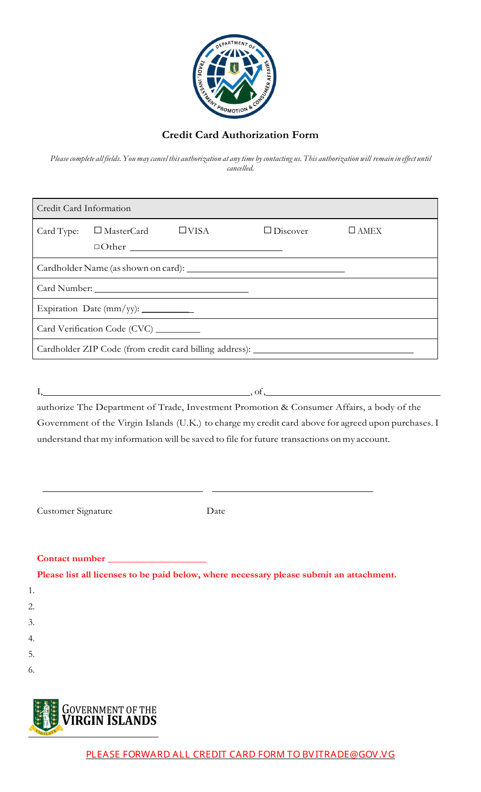 British Virgin Islands Credit Card Authorization Form - Fill Out, Sign ...