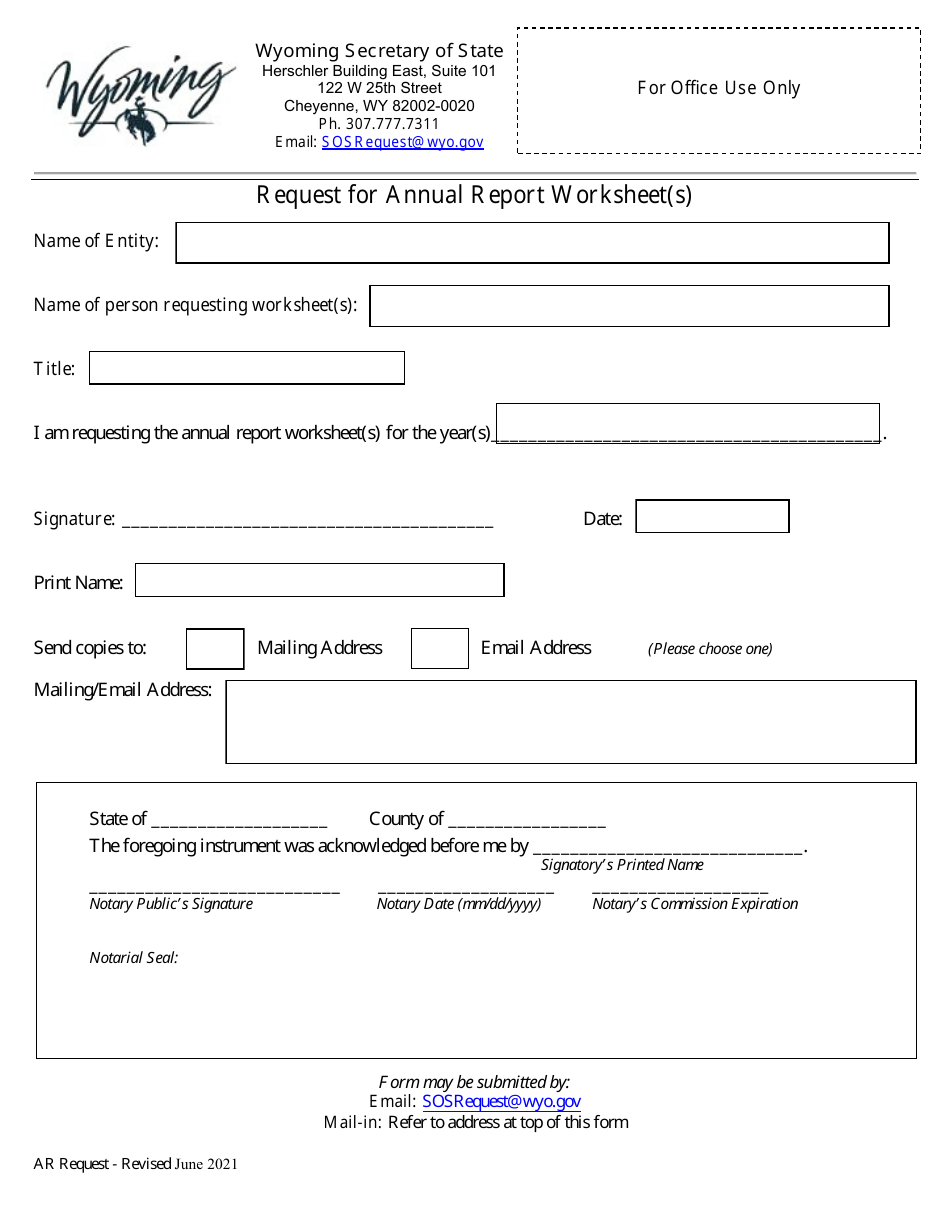 Wyoming Request for Annual Report Worksheet(S) - Fill Out, Sign Online ...