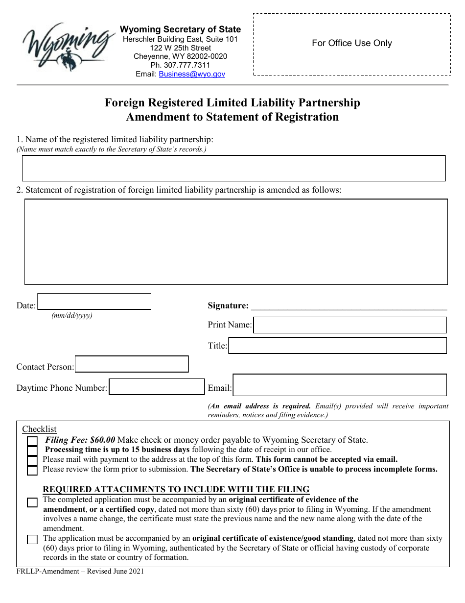 Wyoming Foreign Registered Limited Liability Partnership Amendment to ...