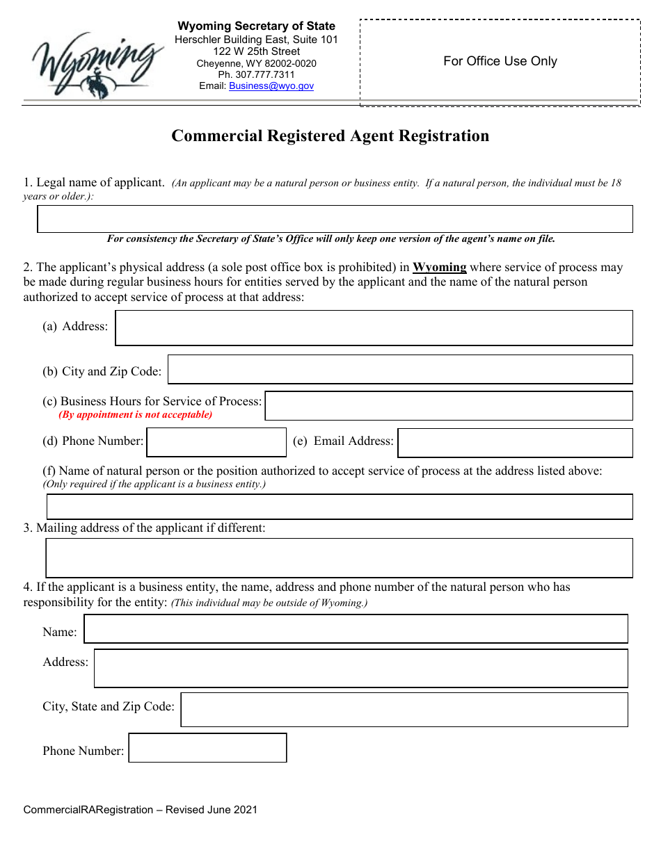 Wyoming Commercial Registered Agent Registration - Fill Out, Sign ...
