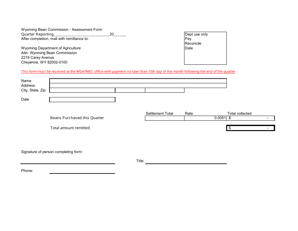 Wyoming Assessment Form - Wyoming Bean Commission - Fill Out, Sign ...