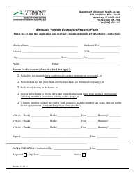 Vermont Medicaid Vehicle Exception Request Form - Fill Out, Sign Online and Download PDF ...