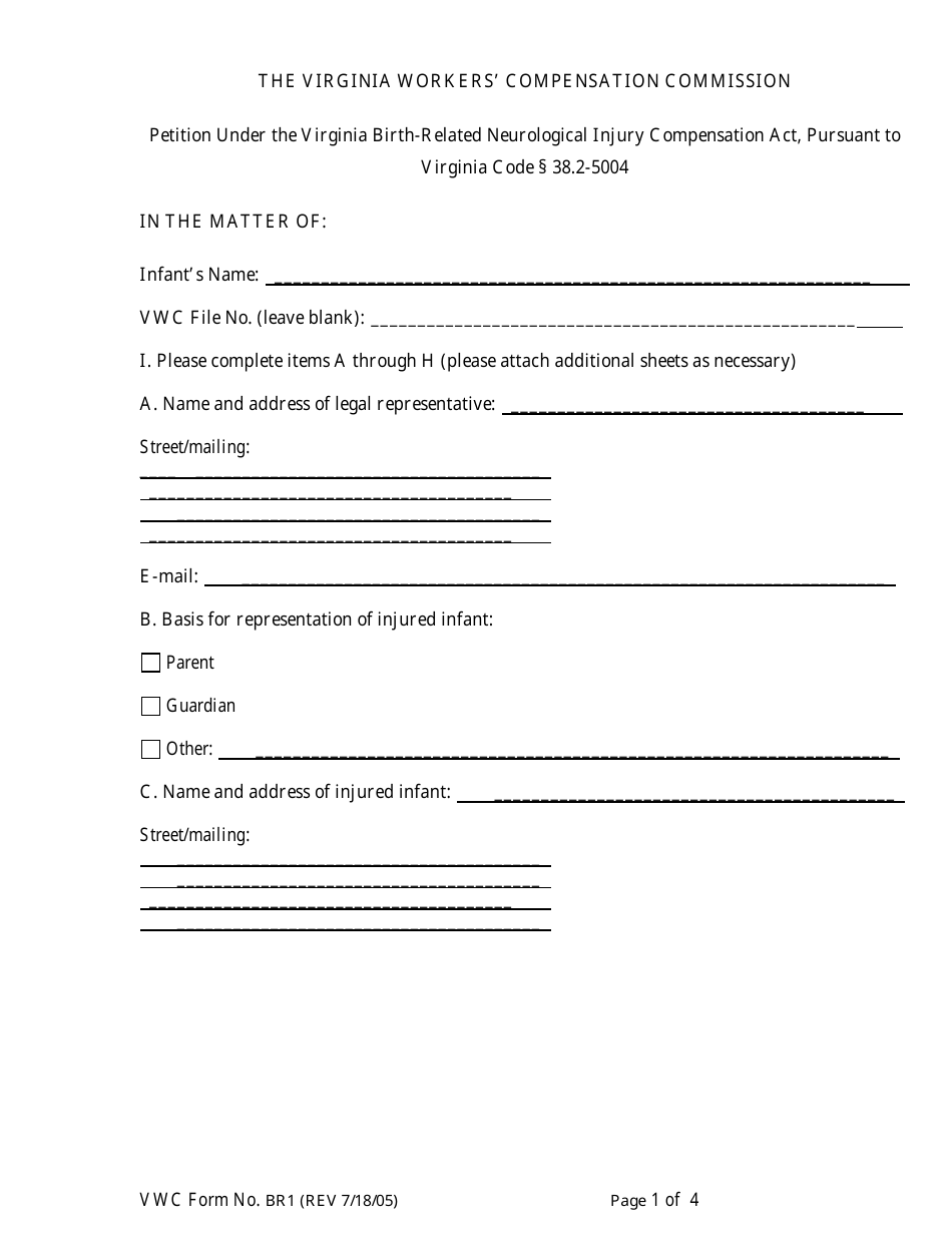 VWC Form BR1 - Fill Out, Sign Online and Download Fillable PDF ...