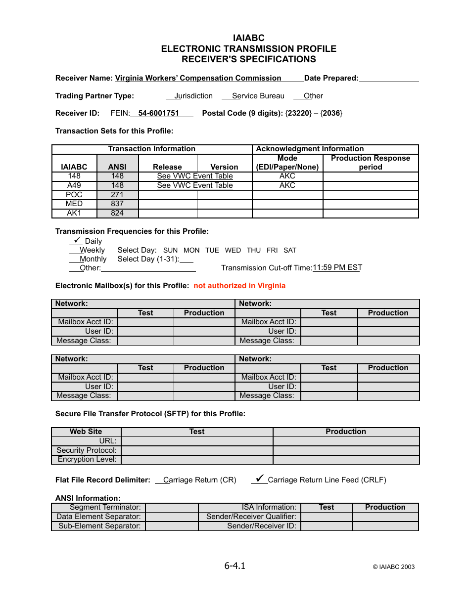 Virginia Iaiabc Electronic Transmission Profile - Fill Out, Sign Online ...