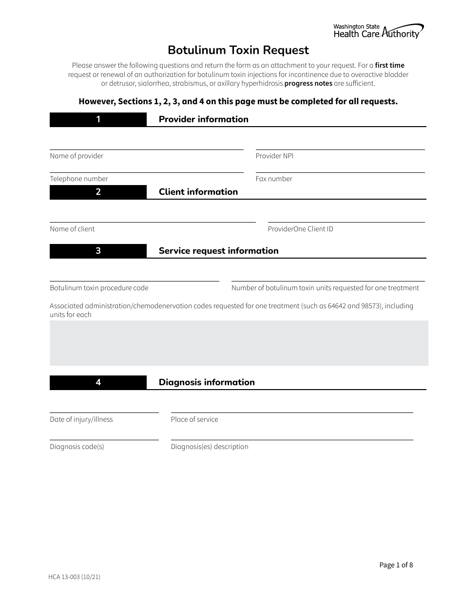 Form HCA13-003 - Fill Out, Sign Online and Download Fillable PDF ...