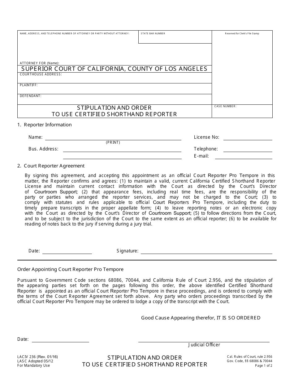 Form LACIV236 - Fill Out, Sign Online and Download Fillable PDF, County ...
