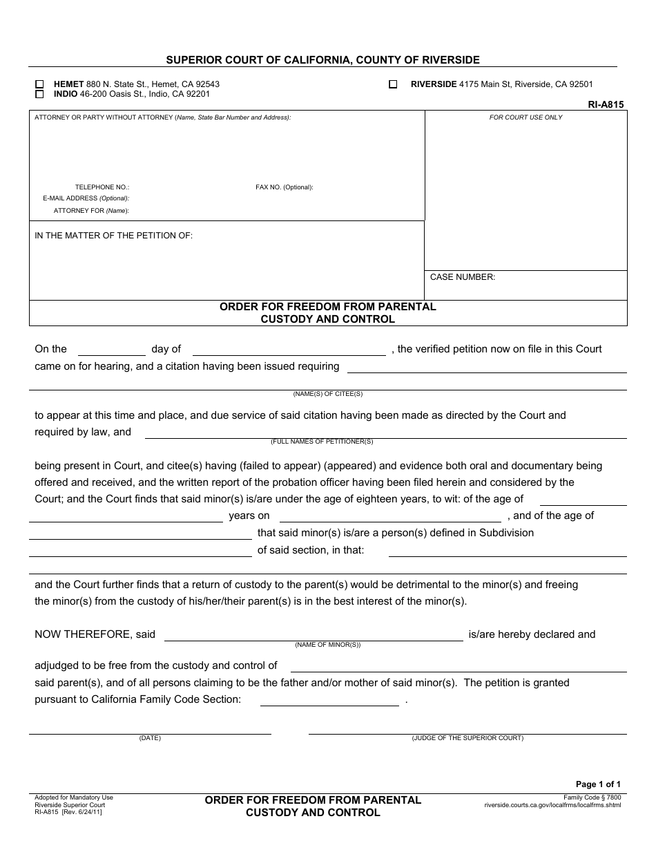 Form RI-A815 - Fill Out, Sign Online and Download Fillable PDF, County ...