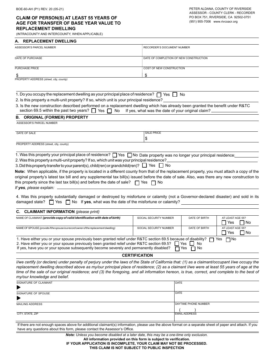 Form BOE-60-AH - Fill Out, Sign Online and Download Fillable PDF ...