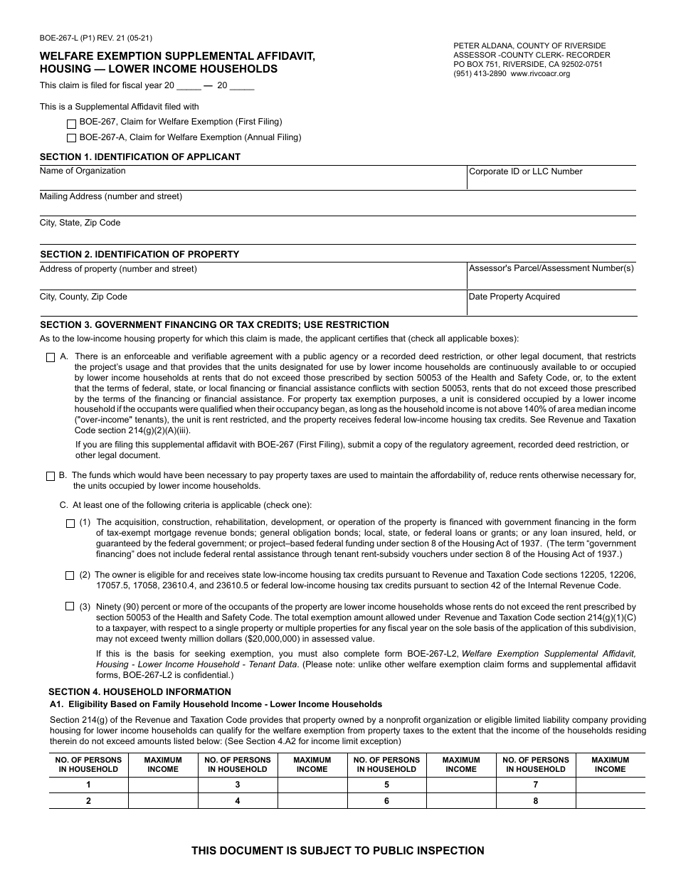 Form BOE-267-L - Fill Out, Sign Online and Download Fillable PDF ...