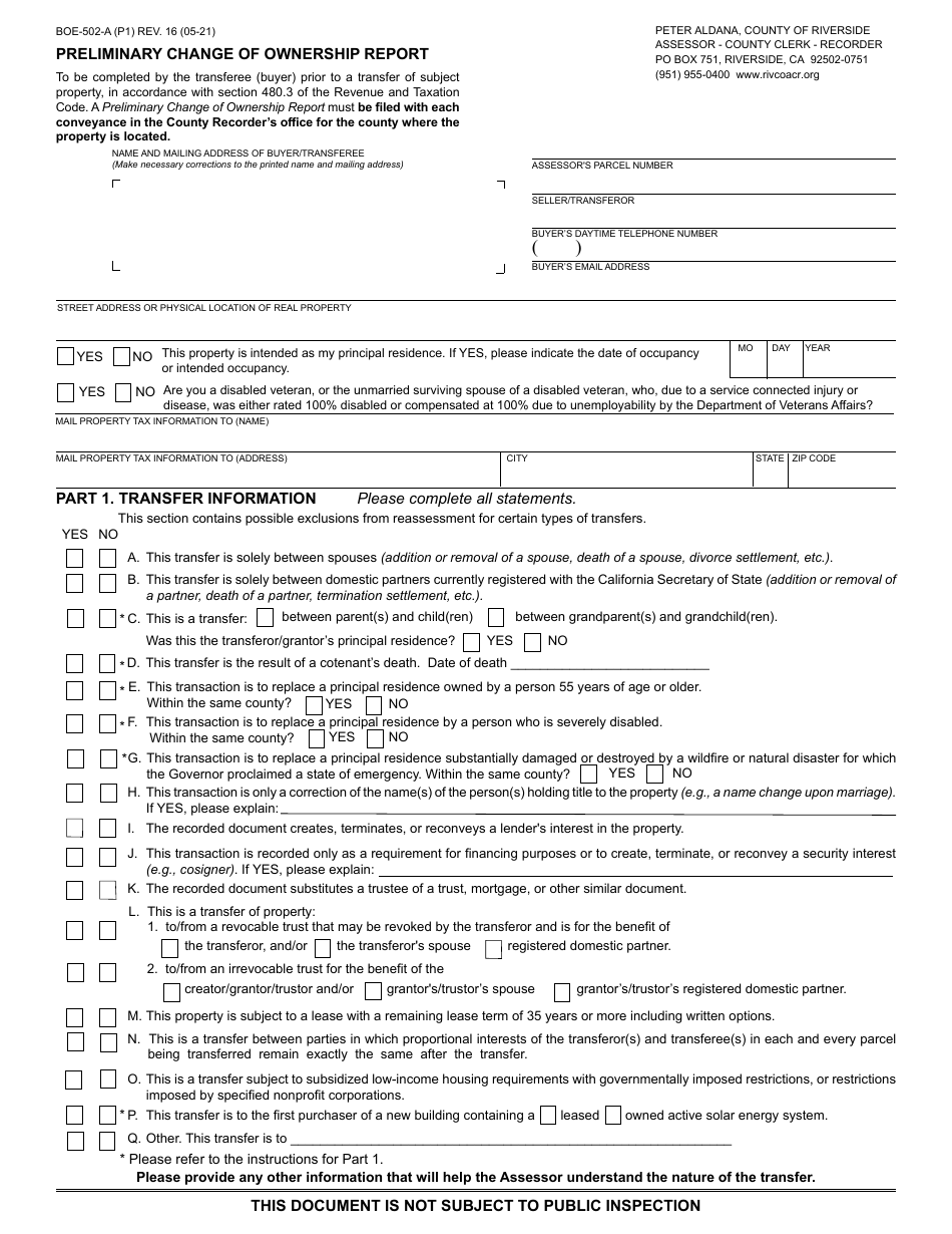 Form BOE-502-A - Fill Out, Sign Online and Download Fillable PDF ...