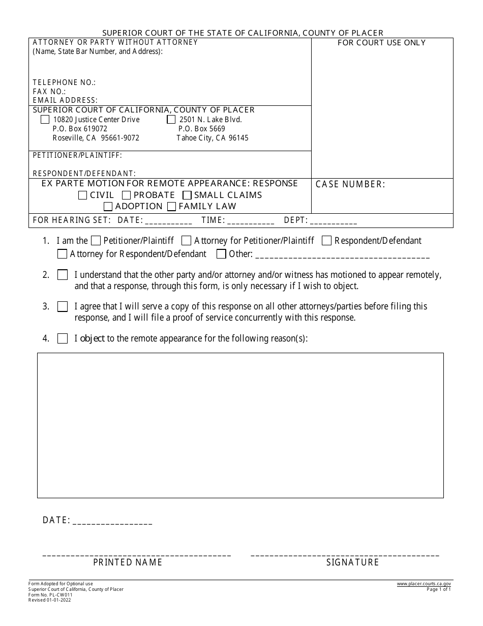 Form PL-CW011 - Fill Out, Sign Online and Download Fillable PDF, County ...