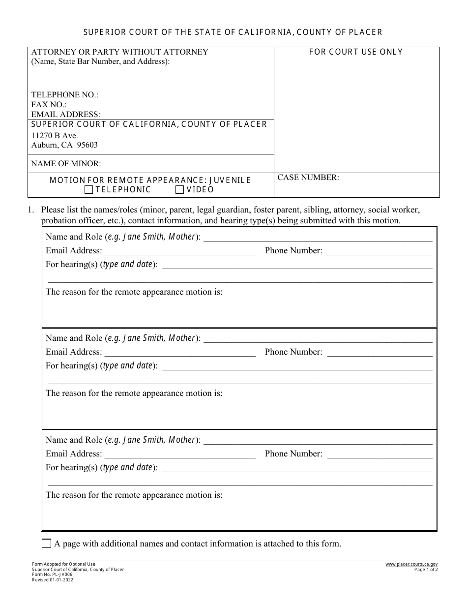 Form PL-JV006 - Fill Out, Sign Online and Download Fillable PDF, County ...