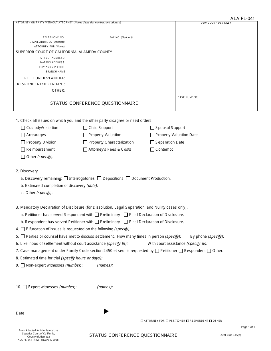 Form ALA FL-041 - Fill Out, Sign Online and Download Printable PDF ...
