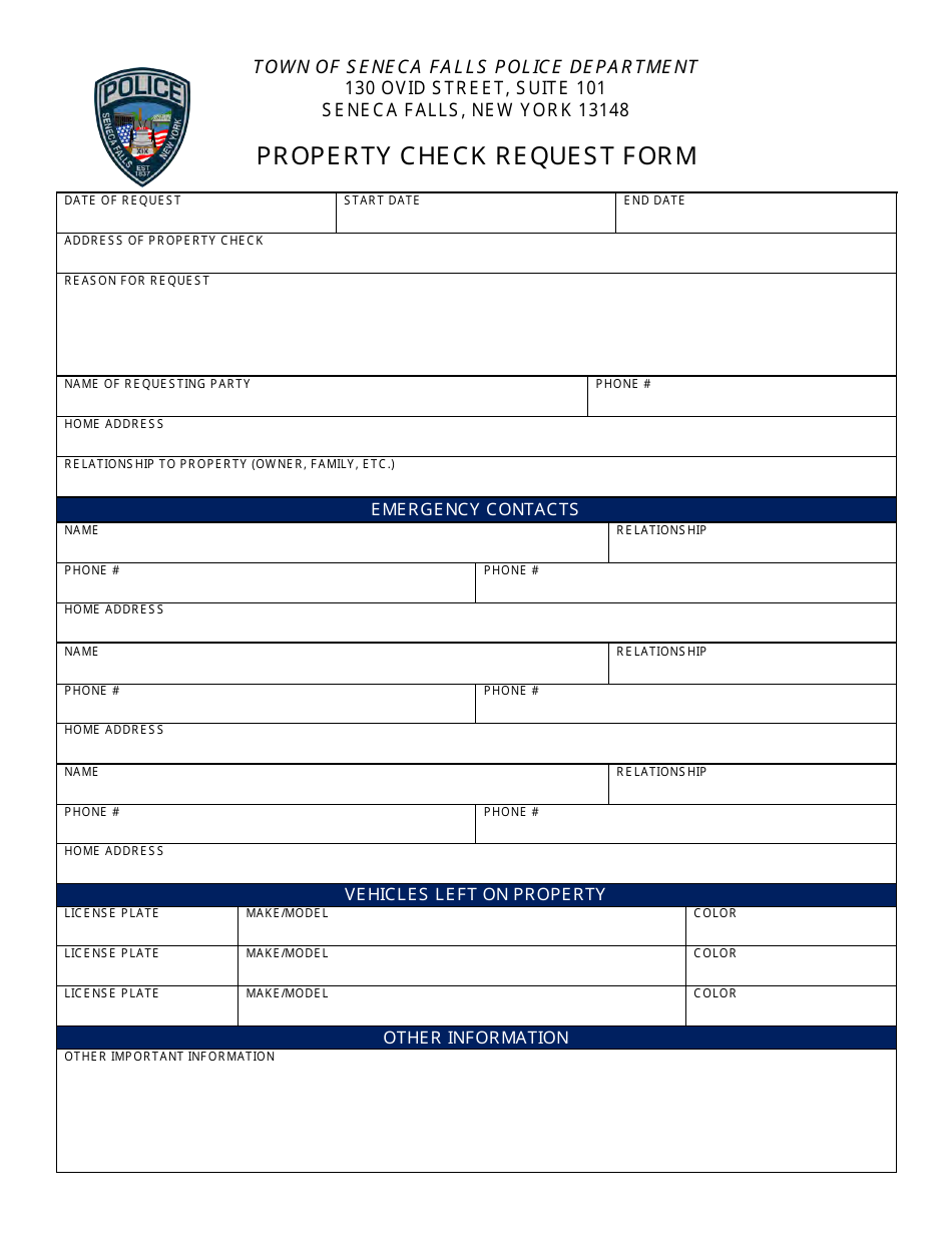 Town of Seneca Falls, New York Property Check Request Form - Fill Out ...