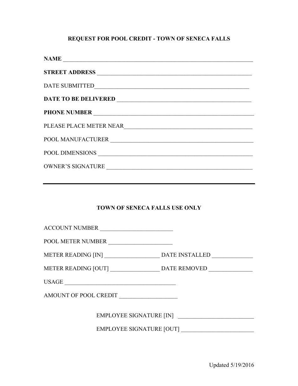 Town of Seneca Falls, New York Request for Pool Credit - Fill Out, Sign ...