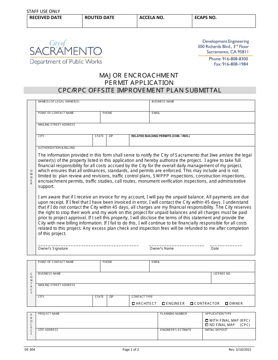 Form DE-304 - Fill Out, Sign Online and Download Fillable PDF, City of ...
