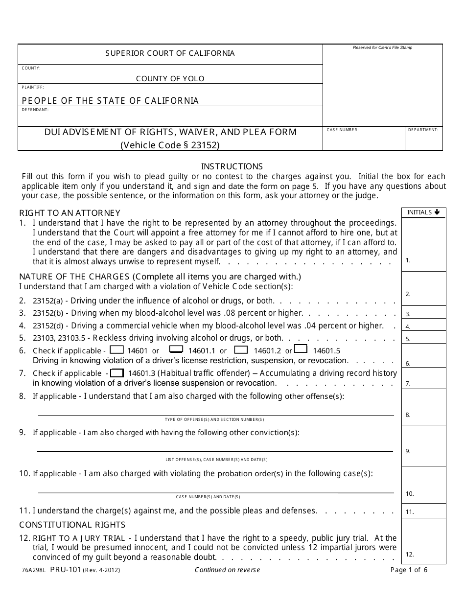 Form PRU-101 - Fill Out, Sign Online and Download Fillable PDF, County ...