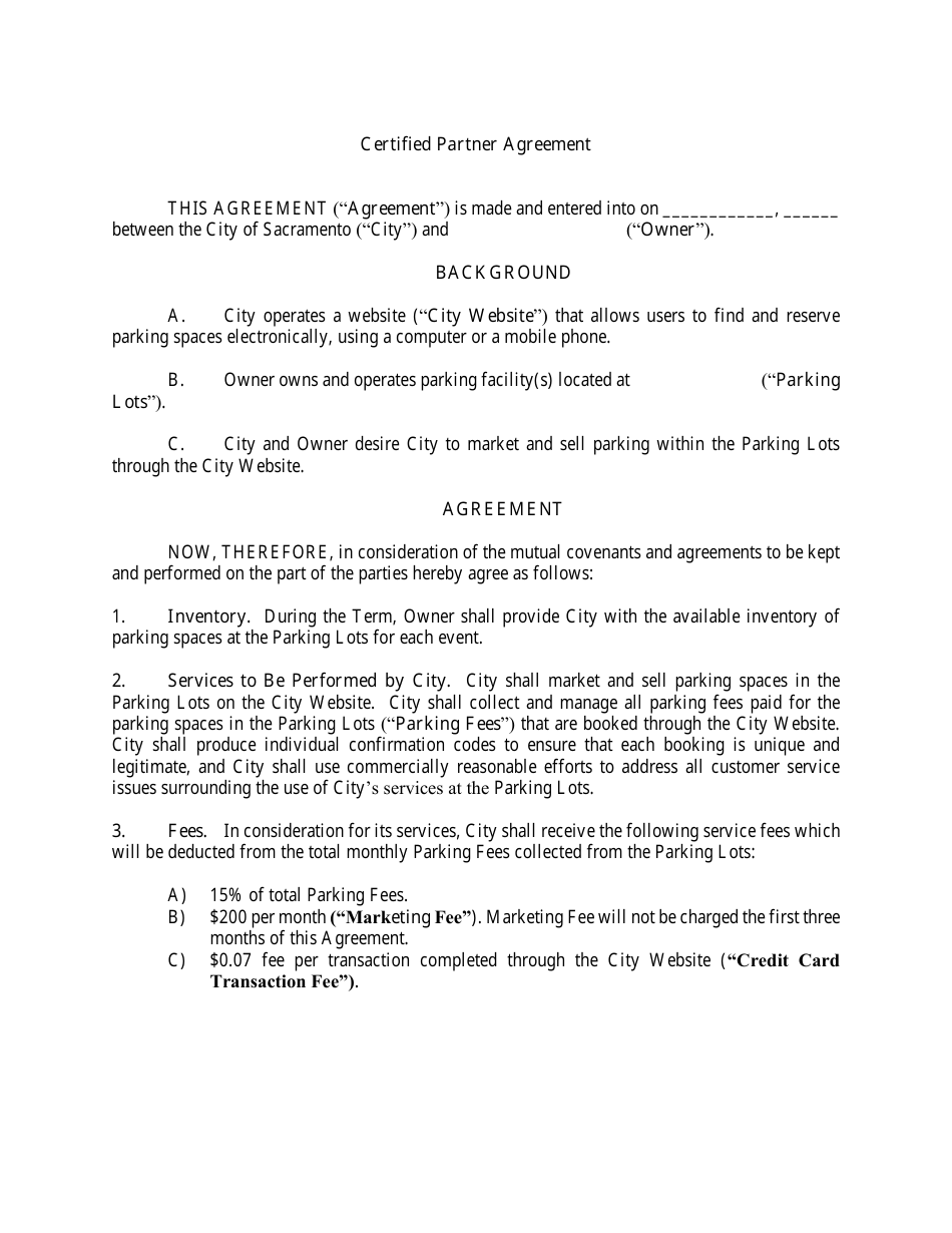 City of Sacramento, California Certified Partner Agreement - Fill Out ...